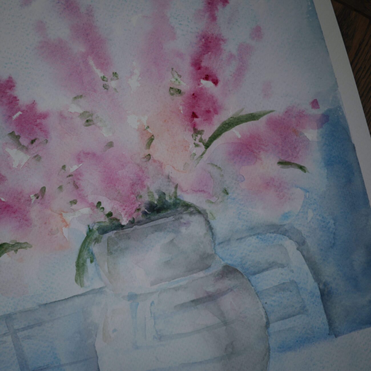 Akvarel Maleri: Pink Blomsterbuket » Gratis Retur